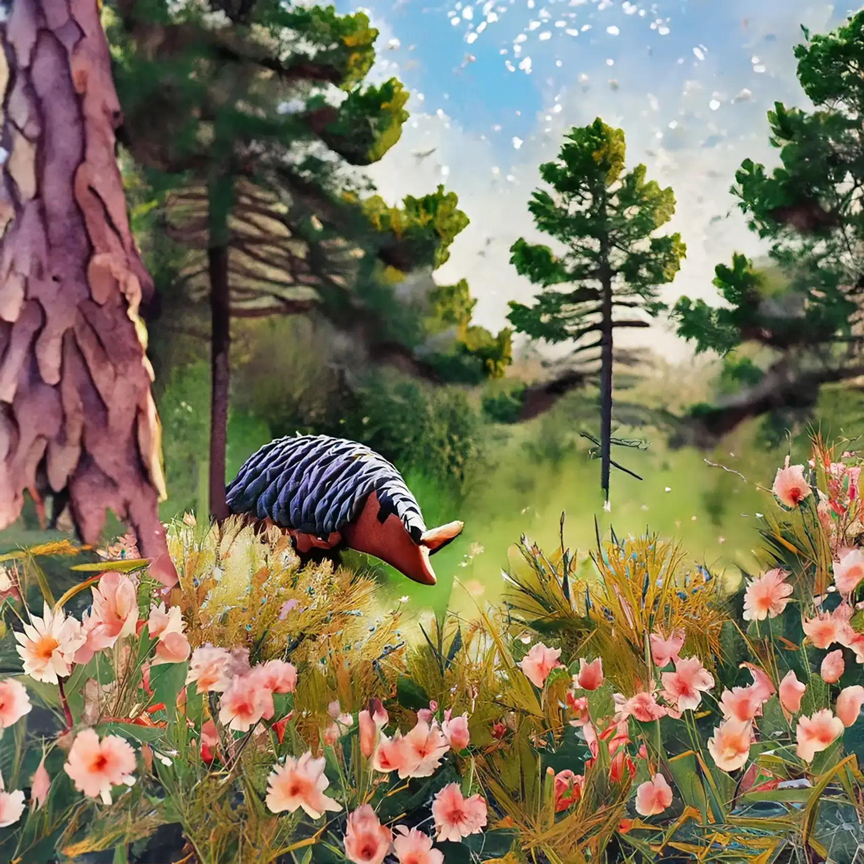 Firefly flowers among the pine trees in East Texas with an armadillo ...